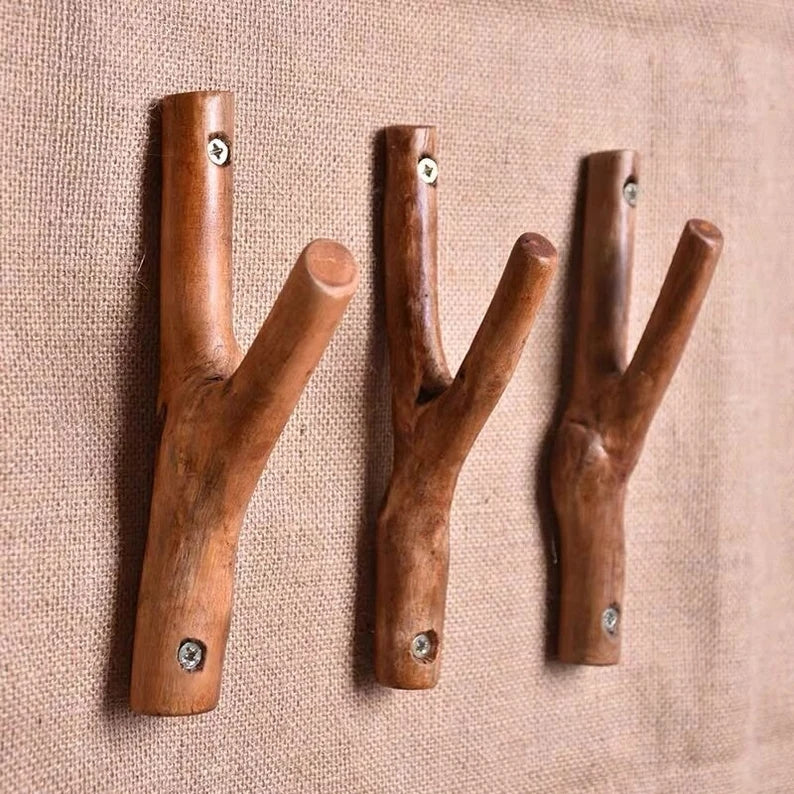 Nordic Solid Wood Branch Coat Hooks - Retro Log Design for Porch, Door ...